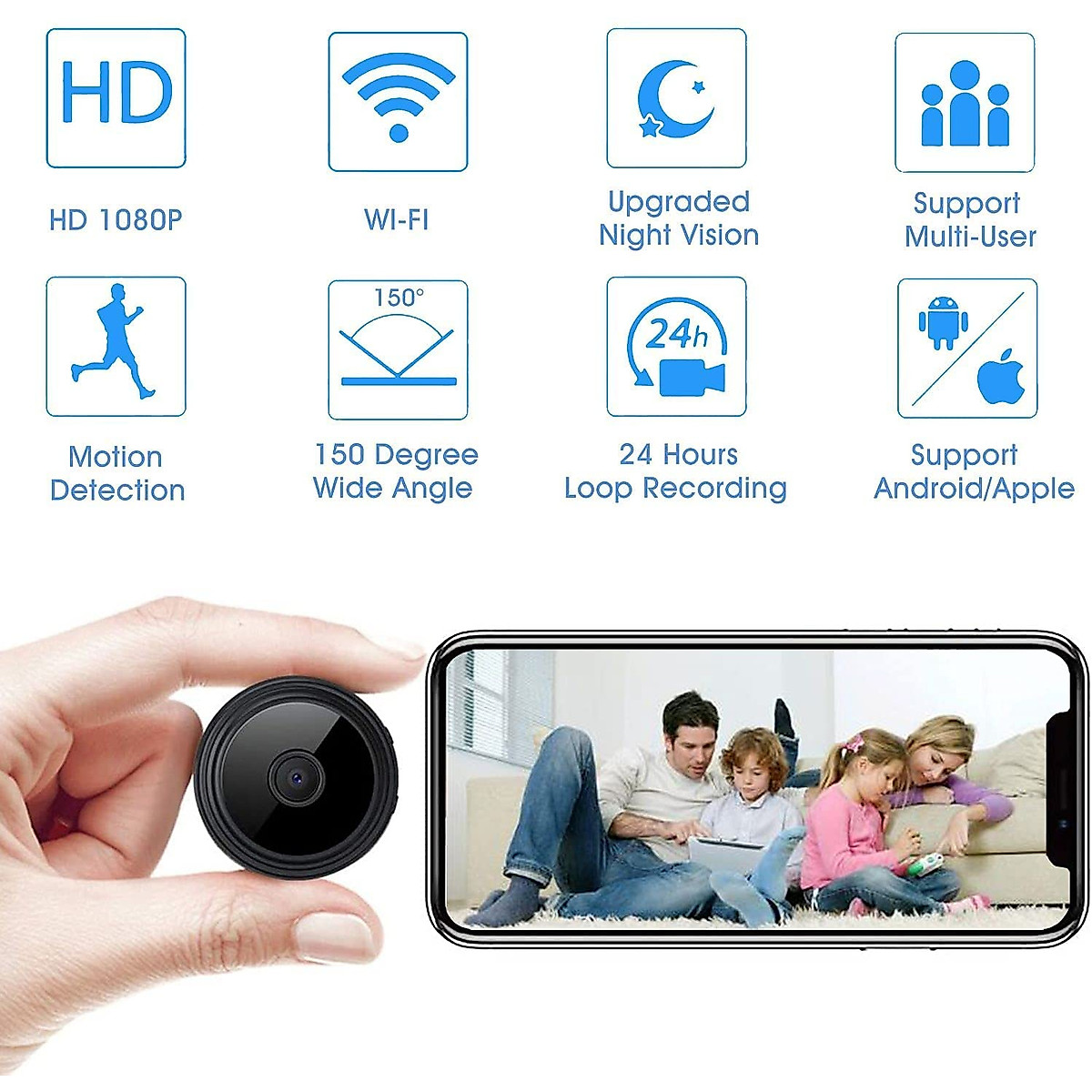 X W EI UNION Secret Camera Spy Camera WiFi Home Security Camera Mini Hidden Camera Video Recorder Night Vision Live Feed Playback Phone App Control Nanny Cam Pet Camera