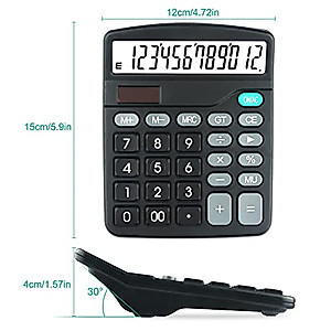 Calculator HIHUHEN 12 Digit Desk Calculator Large Buttons Solar Desktop Calculator for School Home Office - Battery Included (1 x UK837)