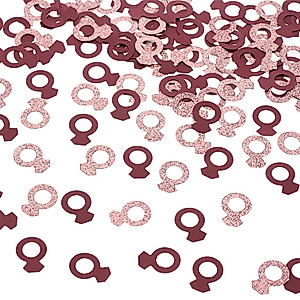 Glitter Diamond Ring Confetti Table Decoration for Engagement Bachelorette Bachelor Wedding Bridal Shower Party (Rose Gold Glitter,Burgundy,200pc)