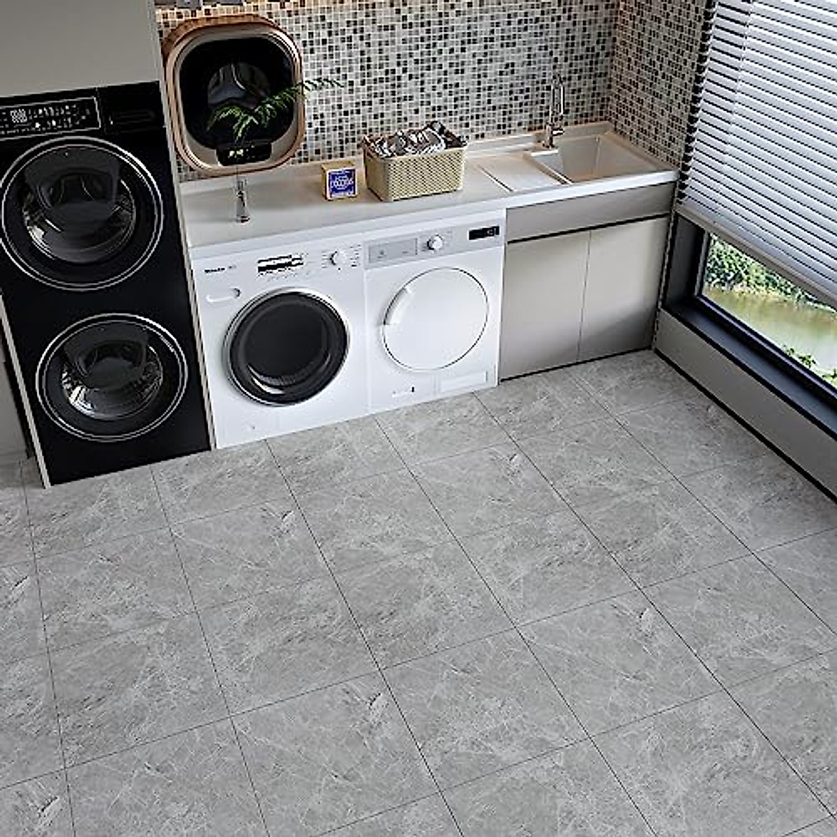 VaryStyle 20 Pack Peel and Stick Floor Tiles 12''x12'' Grey Marble Vinyl Flooring Waterproof Sticky Vinyl Floor Tiles Removable Self Adhesive Stick on Floor Tile for Bathroom Kitchen Bedroom Floor