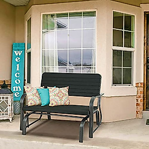 Giantex Outdoor Glider Bench w/Steel Frame Patio Glider Loveseat Porch Swing Bench with Ergonomic Armrest & Backrest, 2-Seat Rocking Chair for Porch, Garden, Backyard, Lawn
