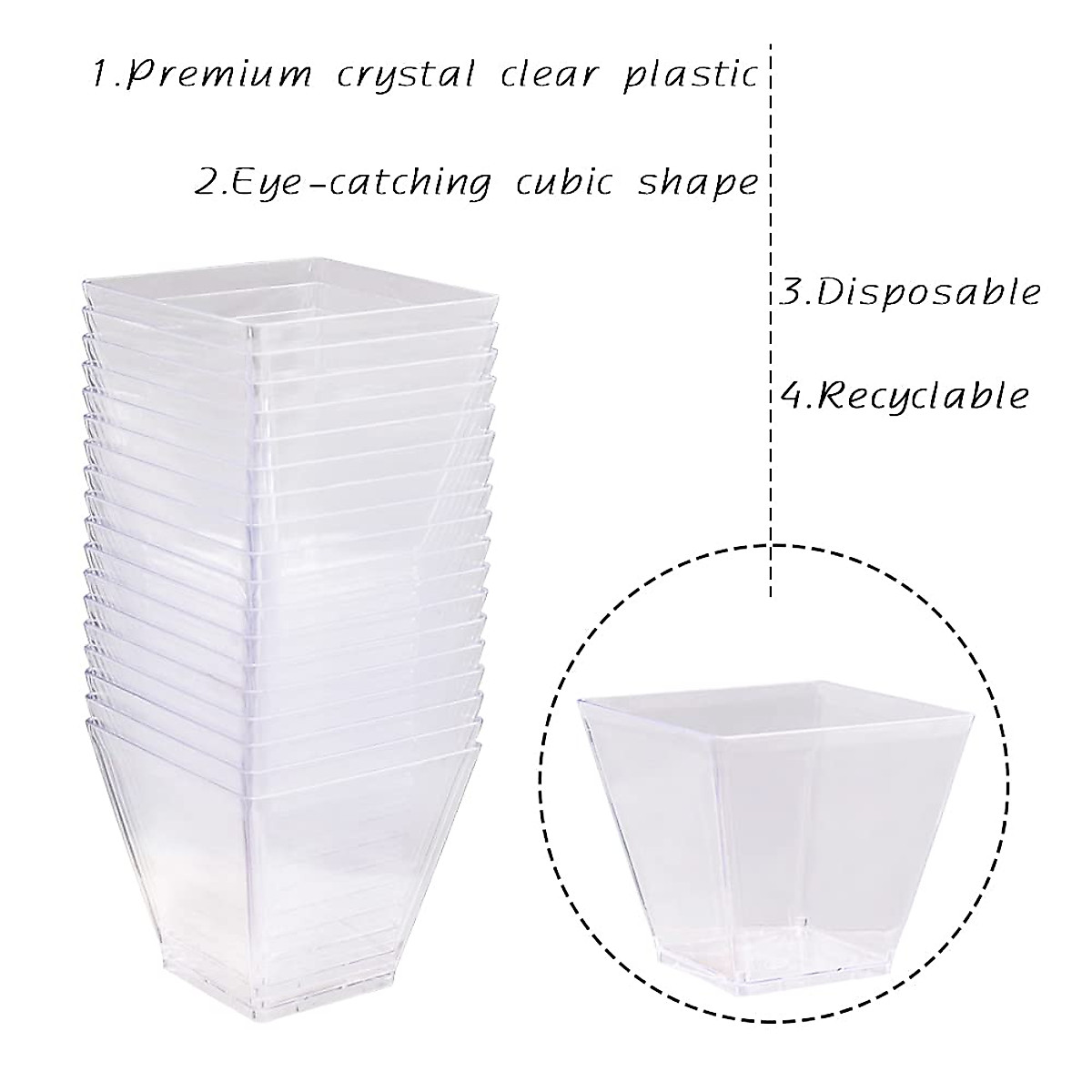Jizvxe 50 Pack 3.5 Oz Square Dessert Cups,Plastic Clear Dessert Cups,Disposable Tasting Cups Great for Desserts,Appetizers,Mousse