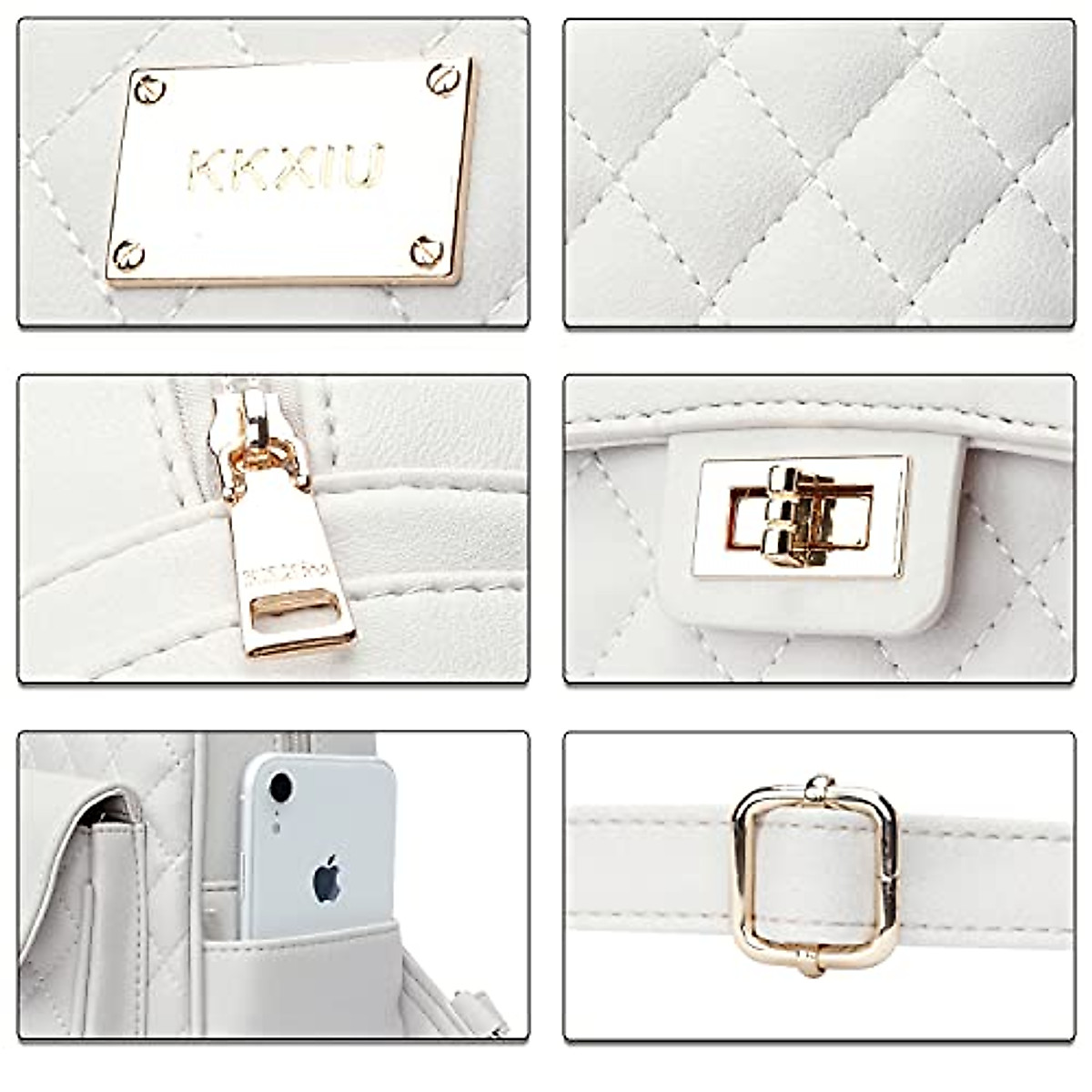 KKXIU Fashion Small Backpack Purse for Women Quilted Synthetic Leather Mini Bookbag (a-white)