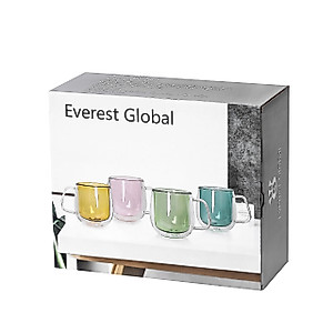 Colorful Double Walled Glass Coffee Mug 11.6 oz. Set of 4 Insulated Coffee Cups with Handle for Latte, Espresso, Cappuccino, Milk, Americano and Ice Tea