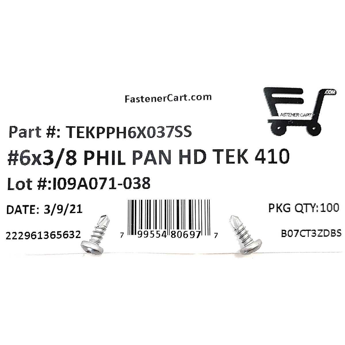 #6x3/8 Stainless Steel Phillips Pan Head Self Drilling Tapping TEK Screw (410 Stainless Steel) 100 Pieces 6X3/8