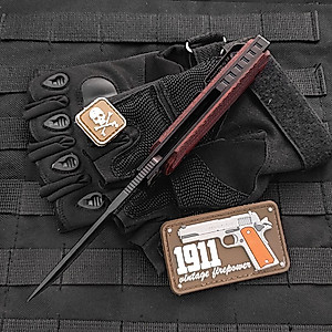 Cool Hand Heavy Duty EDC Folding Knife, Ball Bearing Survival Hunting Knives, 3.6" Tanto Stone Wash Finish D2 Steel Blade, 4.9'' Replaceable 1911 Wood Grip Handle, Liner Lock Mechanism