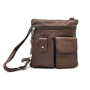 Goson Leather Crossbody Mini Purse Organizer Travel Bag - Hand Crafted Brown Cowhide Leather Purse
