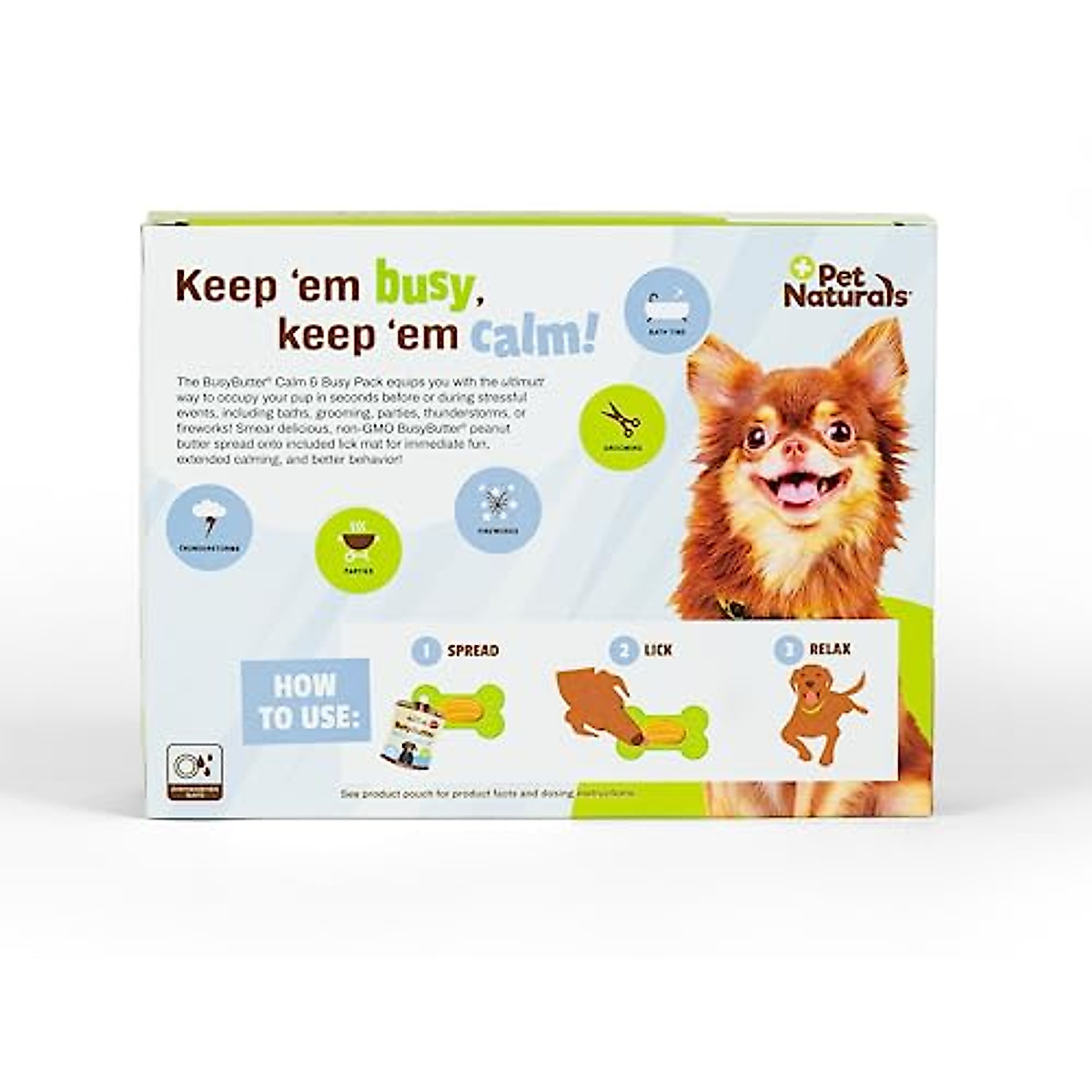 Pet Naturals Calm and Busy Pack with 6 Pouches of BusyButter Calming Peanut Butter and Premium Lick Mat with Suction Cups