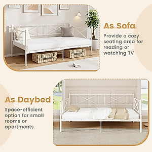 Giantex Daybed Frame, Twin Size Metal Day Bed with Heavy-Duty Metal Slat Support, Space-Saving Sofa Daybed with Headboard, Modern Twin Daybed for Guest Room Living Room Bedroom (White)