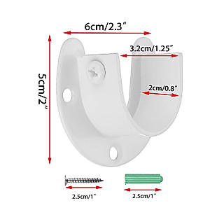 OwnMy 6 Packs Closet Rod End Supports Curtain Flange Rod Holder 1-1/4" Diameter, U Shaped Stainless Steel Closet Pole Sockets Opening Flange Rod Bracket for Closet Shelf Wardrobe Shower Curtain, White