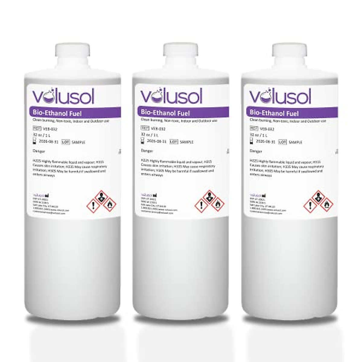 Volu Sol Fireplace Fuel, Ventless, Bio-Ethanol, Clean Burning/Eco-Friendly (1000mL /32 oz.) (Pack of 3)