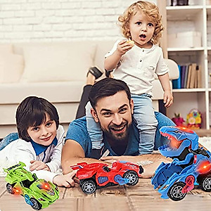 XILETAO Deform Dinosaur Toys for Boys Girls, 2 in 1 Dinosaur Toy Cars for Kids, Transforming Dinosaur LED Car with Music, Automatic Dino Transformers Toys, Boy Toys Dinosaurs Toy Car (Green)