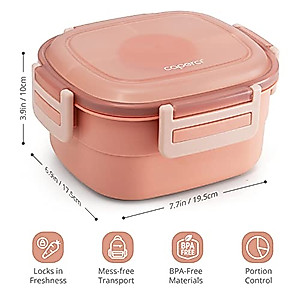 Caperci Superior Salad Container for Lunch To Go - Large 55-oz Salad Bowl Lunch Box Container with 4-Compartment Bento-Style Tray, 3-oz Sauce Container, Reusable Spork & BPA-Free (Pink)