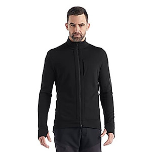 Icebreaker Merino Quantum III Men’s Full Zip Up Sweater, 100% Merino Wool, Comfy, Slim-Fit Zip Up Jacket for Men with Zippered Pockets, Thumb Loops - Premium Outdoor Sweat Shirt, Black, Medium