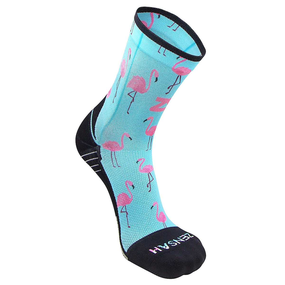 Zensah Limited Edition Mini Crew Running Socks - Anti-Blister, Fun, Athletic Socks for Men and Women (Large, Pink Flamingos)