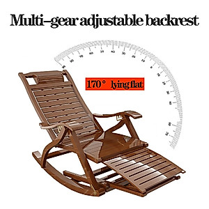 Wooden Rocking Chair Armchair for Heavy Duty Adults,Indoor Bamboo Chair Leisure Relax Chair Rocker with Cushions,Foldable Reclining Lounger Chair with Foot Massage Board (Color : with pad-1)