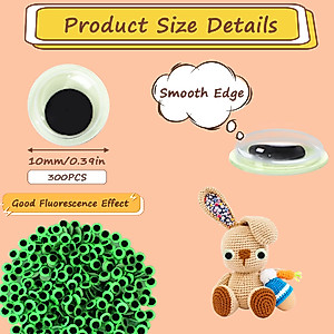 UPINS 300Pcs Googly Wiggle Eyes Self Adhesive, Glowing in Dark Eyes for Crafts Sticker 10 mm Sparkle Wiggle Eyes Suitable for Handicrafts DIY Halloween Christmas