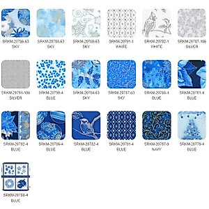 Fields Fat Quarter Bundle Holiday Flourish Blue Colorstory Christmas Winter Blue White Silver Metallic Robert Kaufman Quilter's Cotton 19 Fat Quarters (FQ-1880-19), Multicolor