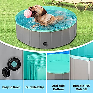 PAKEWAY Foldable Dog Swimming Pool, 48''x12'' Collapsible PVC Dog Pool Pet Bath Pool, Outdoor Portable Bathing Tub for Kids, Dogs and Cats
