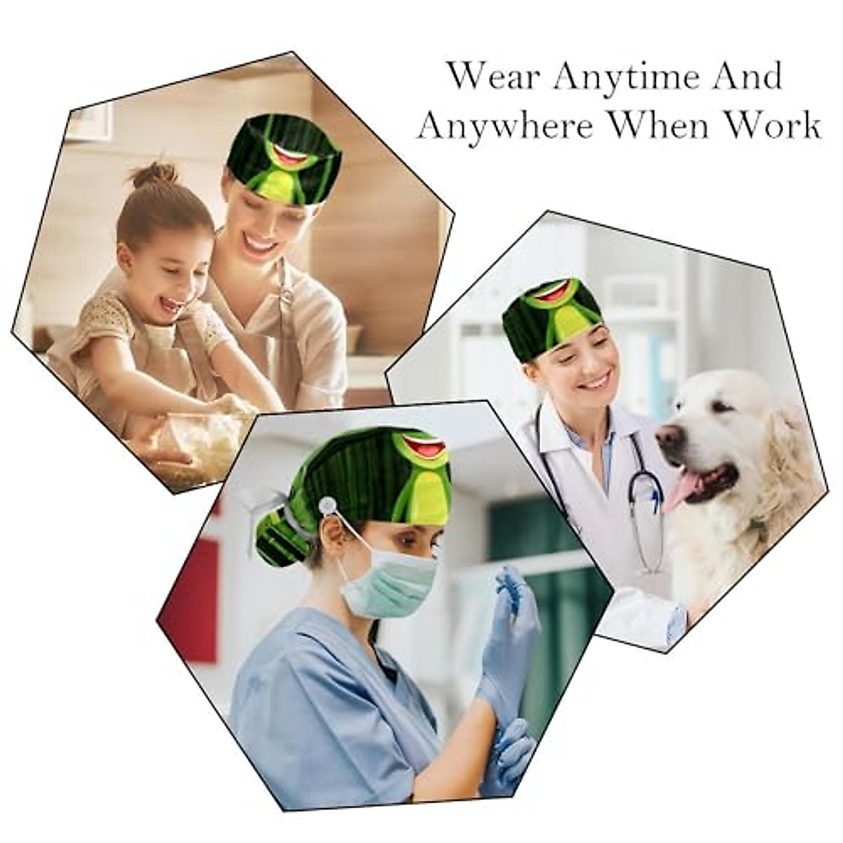 CWAGFEQZ 2-Pc Gourd-Shaped Working Cap,Fisherman Hat with Buttons and Cotton Sweatband,Green Plant Jungle Frog