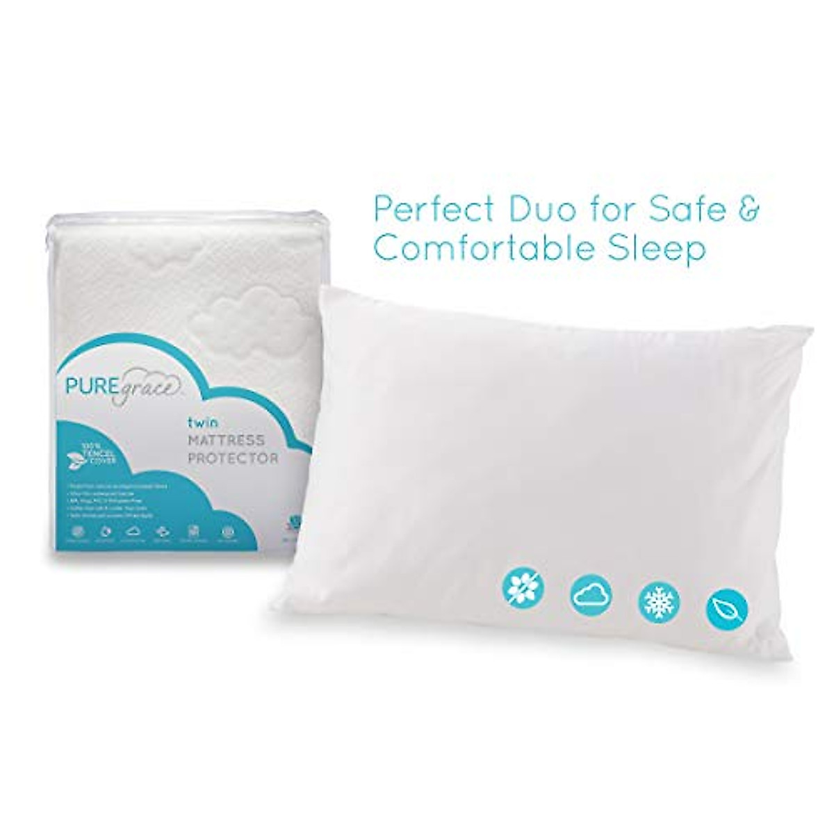 PUREgrace Organic Cotton Toddler Pillow with Pillowcase Natural GOTS Certified - Sensitive Skin Friendly - 100% Eucalyptus Tencel