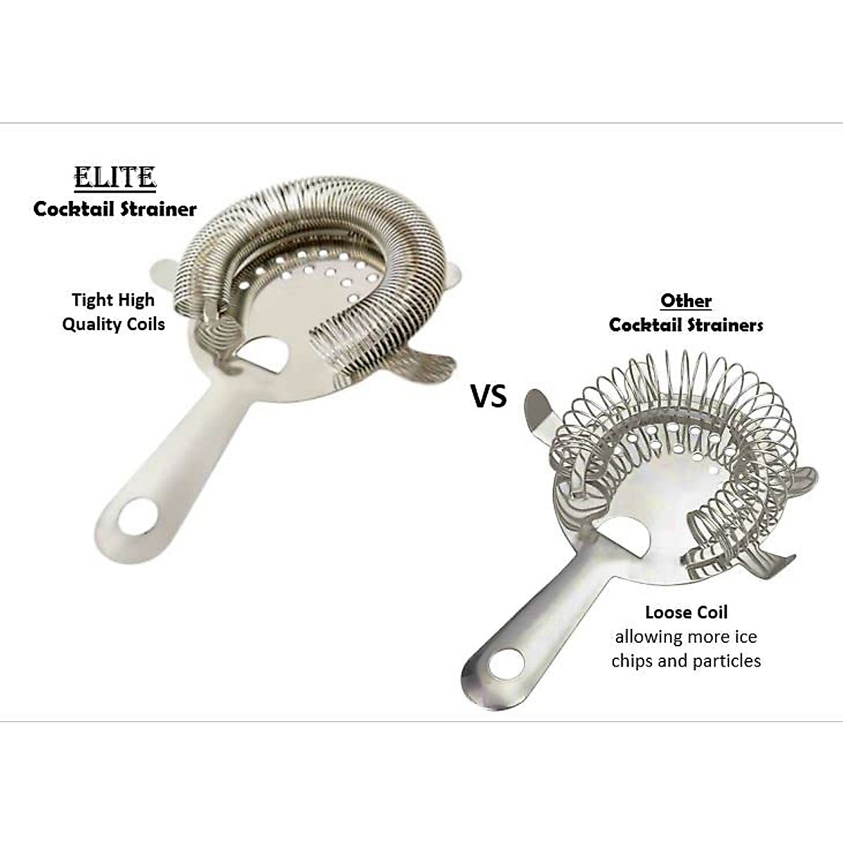 Mnixy STR-4-PRO 4 Prong Strainer with Tight Coil and Double Sided Jigger Cocktail, Stainless Steel, Silver