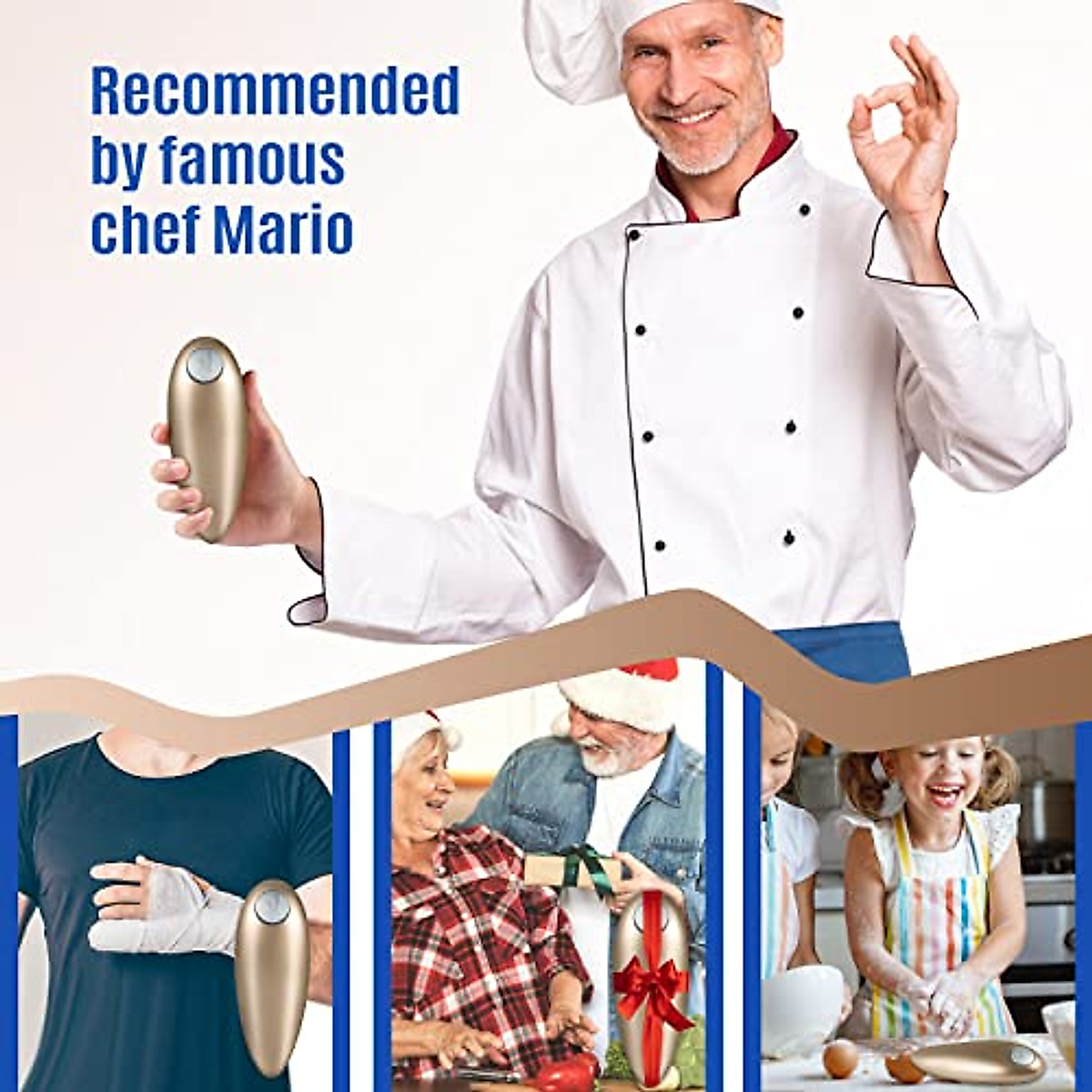 Automatic Electric Can Opener, Open Cans in One Click, Smooth Edge Handheld Hands Free Food-Safe Battery Operated Can Openers, Kitchen Gadget Gift for Chefs, Arthritis and Seniors