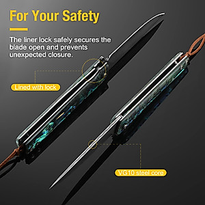 AUGENWEIDE Damascus Steel Pocket Knife, Abalone Handle, Damascus Knife with for Men, Great As Father's Valentine's Day Christmas Day Gift (C-ONLY A KNIFE)