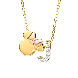 Disney Minnie Mouse Flash Plated Letter J Cubic Zirconia Initial Pendant Necklace, 18"