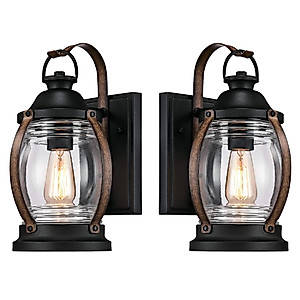 Westinghouse Canyon One-Light Outdoor Wall Fixture, Textured Black and Barnwood Finish with Clear Glass (Canyon Wall Lantern 2 Pack)