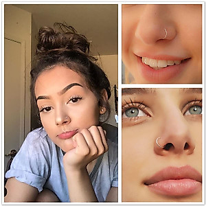 LuckyAmor 20G Nose Rings Stainless Steel Silver with CZ Studs Cartilage Body Piercing Jewelry (17PCS-MIX-Silver)