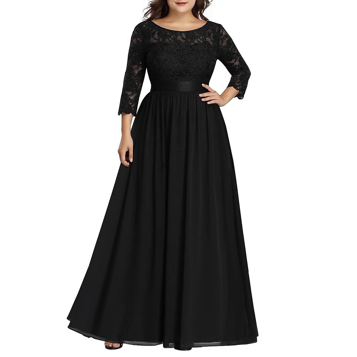 Ever-Pretty Women's Lace Sleeves Wedding Guest Dress Long Evening Bridesmaid Dress Black US24