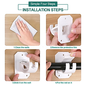 6PCS Upgraded No Drill Curtain Rod Brackets No Drilling Curtain Rod Holders Self Adhesive Curtain Rod Hooks Nail Free Adjustable Curtain Hangers Suitable for Poles of 0.62~1.57 Inch