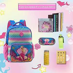 Mermaid Backpack for Girls 15 Inch with Shells Pearl Mirage Effect Changeable Lenticular Pictures Hologram 4-10 Age School Backpack for Preschool Early Elementary Kindergarten with Chest Straps