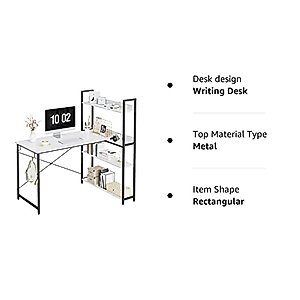 CubiCubi Computer Corner Desk with Storage Shelves, 47 Inch Small L Shaped Computer Desk, Home Office Writing Desk with 2 Hooks, White