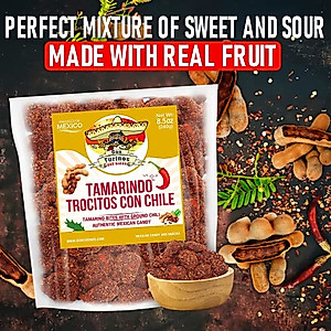 Tamarindo De Frutas Con Chile, Authentic Mexican Tamarind Candy with Chili, Sweet, Tangy and Spicy. Dulce De Tamarindo 8.5 oz. Bag by Don Turinos
