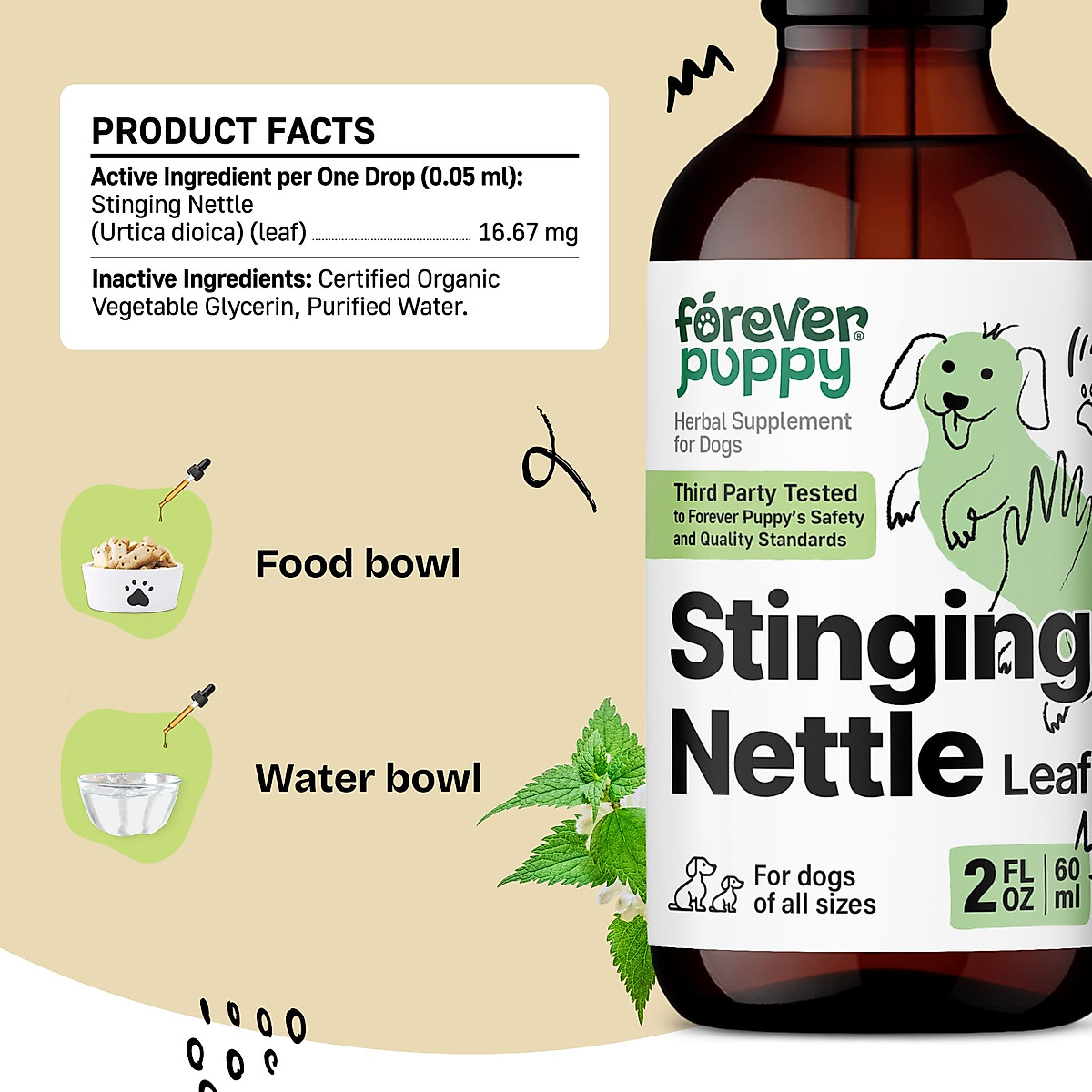 Stinging Nettle Leaf for Dogs - Itchy Skin Relief for All Breeds & Sizes - Liquid Dog Food Supplements for Soothing Skin Irritation & Itching - Herbal Skin and Coat Supplement for Pets - 2 oz