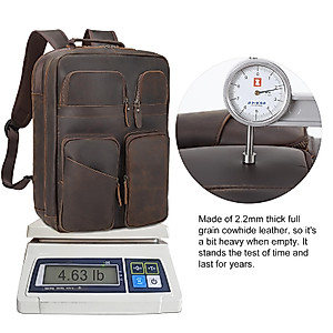 TIDING 17.3" Vintage Leather Laptop Backpack for Men Multi Pockets Casual School Daypack Travel Rucksack
