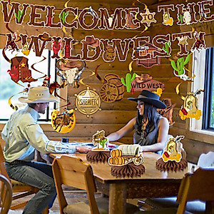 Western Cowboy Party Decorations Western Banner Wild West Hanging Swirls Cowboy Honeycomb Centerpieces for Cowboy Theme Birthday Baby Shower Party Supplies
