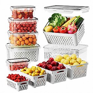 6 PCS Large Fruit Storage Containers for Fridge, Airtight Food Storage Containers with Removable Colander, Dishwasher & Microwave Safe, Berries Containers Keep Vegetables, Fruits Fresh Longer
