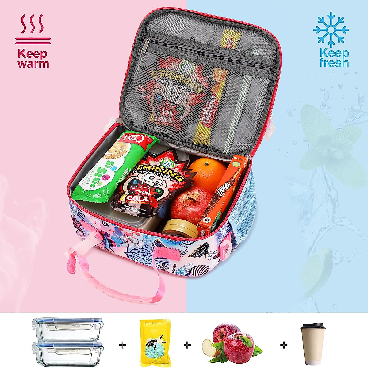 Robhomily Mermaid Kids Lunch Bag for Girls - Insulated and Easy to Clean