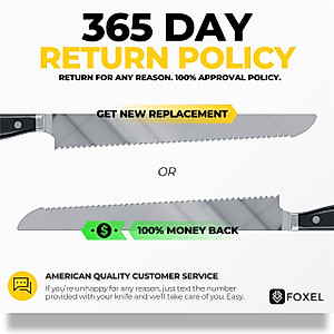 FOXEL Best Bread Knife 10 Inch Serrated - Razor Sharp Rust Resistant Japanese VG10 Steel for Cutting Bread, Cake, Sourdough, Sandwiches, Bagels, and Hard Crust - Black Handle