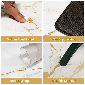 BAOERYAA Kitchen Mats and Rugs Anti Fatigue Cushioned Marble Kitchen Mat Non-Skid & Waterproof White and Gold Kitchen Accessories Comfort Standing Desk Mat Kitchen Mats for Floor Office, Sink, Laundry