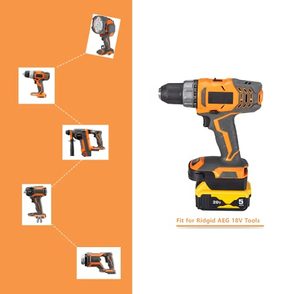 Adapter Converter for Dewalt 20V DCB205 DCB206 Li-ion Battery to Ridgid AEG 18V Hyper li-ion Power Tool Battery