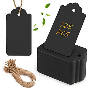 125pcs Black Paper Gift Tags with Free 200 Root Natural Jute Twine