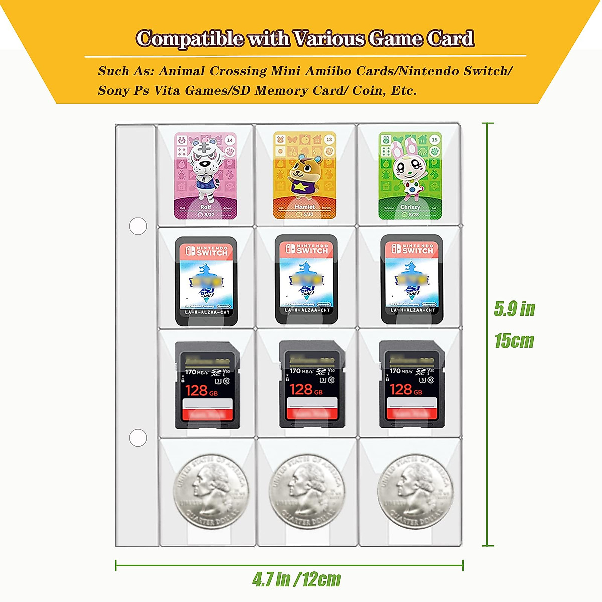 120 Pockets Extra Expansion Binder Sleeves for Animal Crossing Mini Cards Binder, ACNH NFC Tag Game Mini Cards Binder Sleeves 10 Packs