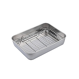 Baking Sheet with Rack Set [1Cookie Sheets + 1 Cooling Racks], TCOOME Stainless Steel Baking Pan and Grill Rack -Non Toxic & Healthy Oven Pan,Heavy Duty&Rust & Warp Resistant (Medium)