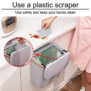 Cq acrylic 2.4 Gallon Kitchen Compost Bin for Counter Top or Under Sink,Hanging Kitchen Trash Can,Plastic Wall Mounted Garbage Can,Small Kitchen Waste Basket,Food Waste Bin for Countertop,Grey