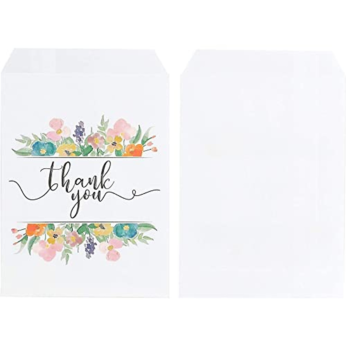 100 Pack Paper Cookie Bags, 5 x 7 Inch for Party Favors, Treats, Candy, Wedding, Individual Bag with Floral Thank You Design, Mini Gift Bags for Snacks, Goodies