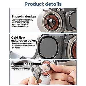 Reusable Respirator Mask, Chemical Respirator Half Facepiece with Anti-Fog Safety Goggle Set Against Dust/Organic Vapors/Chemical/Particle/Pollen for Painting, Sanding Work